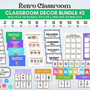 Retro-themed Classroom Decor Bundle | Groovy Classroom Signs, Sound ...