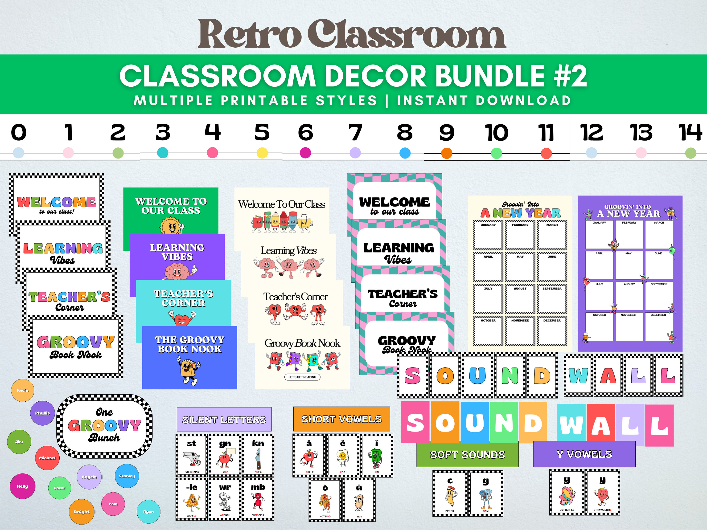 Retro-themed Classroom Decor Bundle | Groovy Classroom Signs, Sound ...