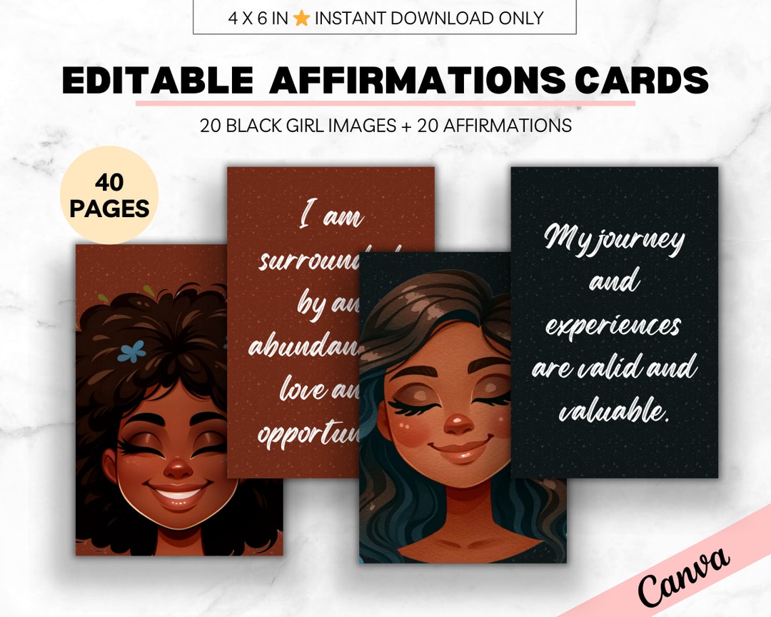 PLR Black Girl Magic Affirmation Cards Motivational Quotes Resell ...