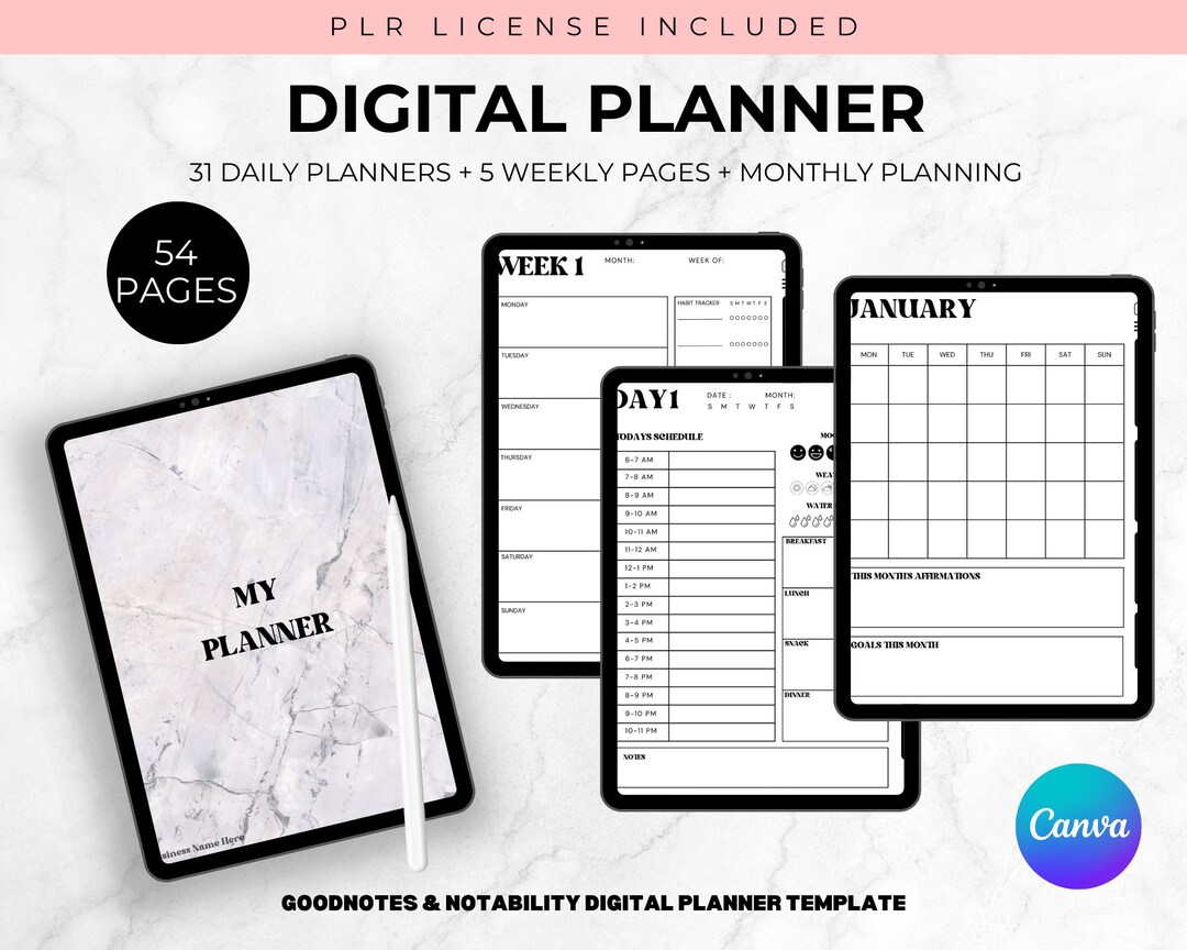 PLR Digital Planner for Goodnotes Canva Template Monthly Weekly ...