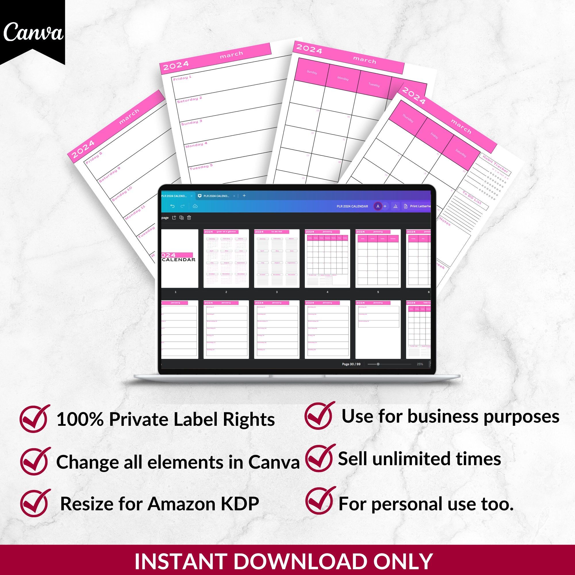 PLR 2024 Calendar, Weekly Monthly Daily Planner, Good Notes Planner ...