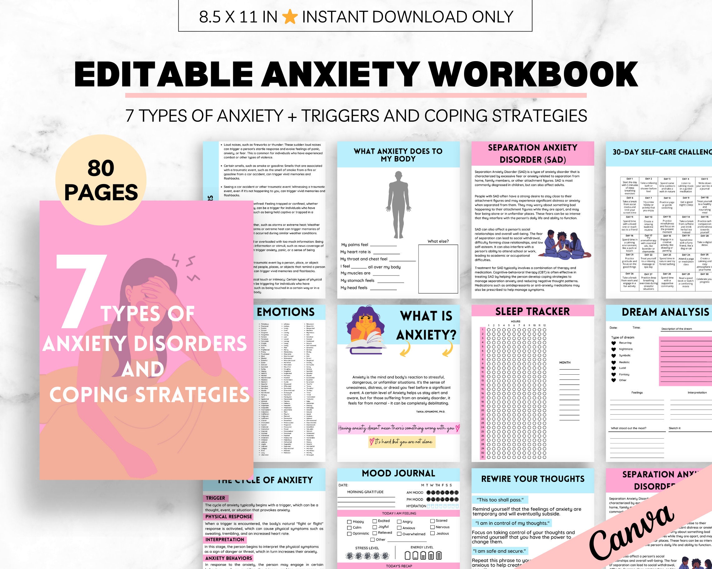 Editable CBT for Anxiety Workbook Resell Rights Occupational Therapy ...