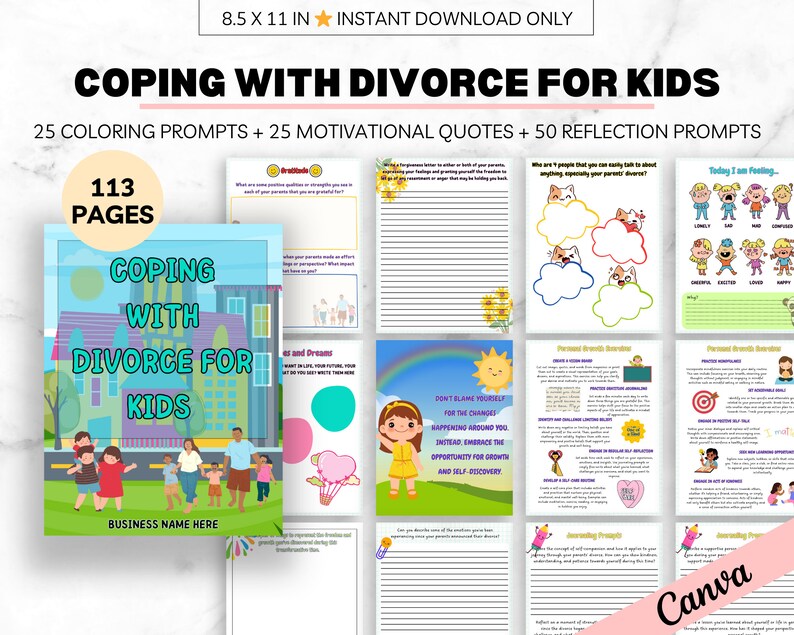 Coping With Divorce for Kids, PLR Canva Template, Therapy Tools, CBT ...