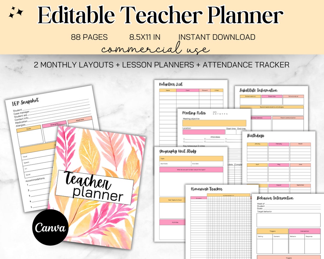 Editable Teacher Planner Unit Study Weekly Daily Lesson Theme - Etsy