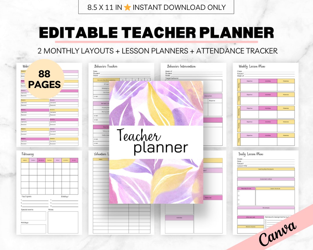 Editable Teacher Planner PLR Canva Unit Study Homeschool IEP Meeting ...