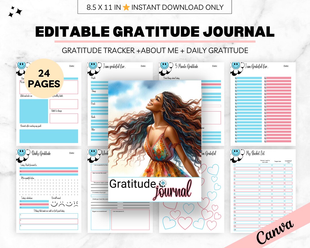 Editable Gratitude Journal Canva Template Resell Rights PLR Amazon KDP ...