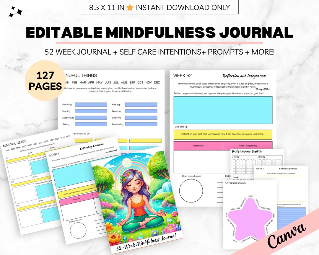 52 Week Mindfulness Guided Journal Manifestation Self Care Planner PLR ...