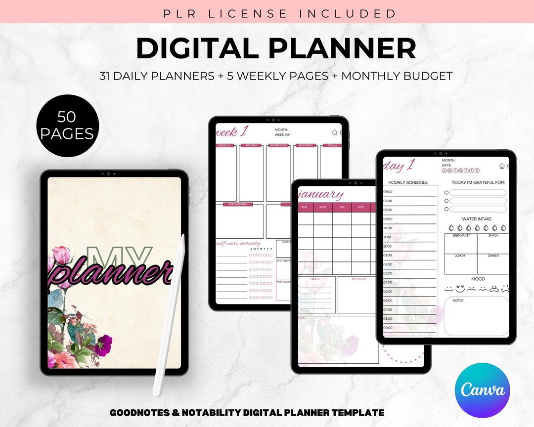 PLR Digital Planner for Goodnotes Canva Templates Gratitude Journal ...
