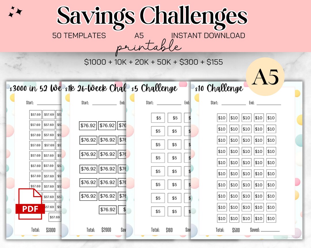 Mini Savings Challenge Book 10K 20K 5050 Financial Planner - Etsy