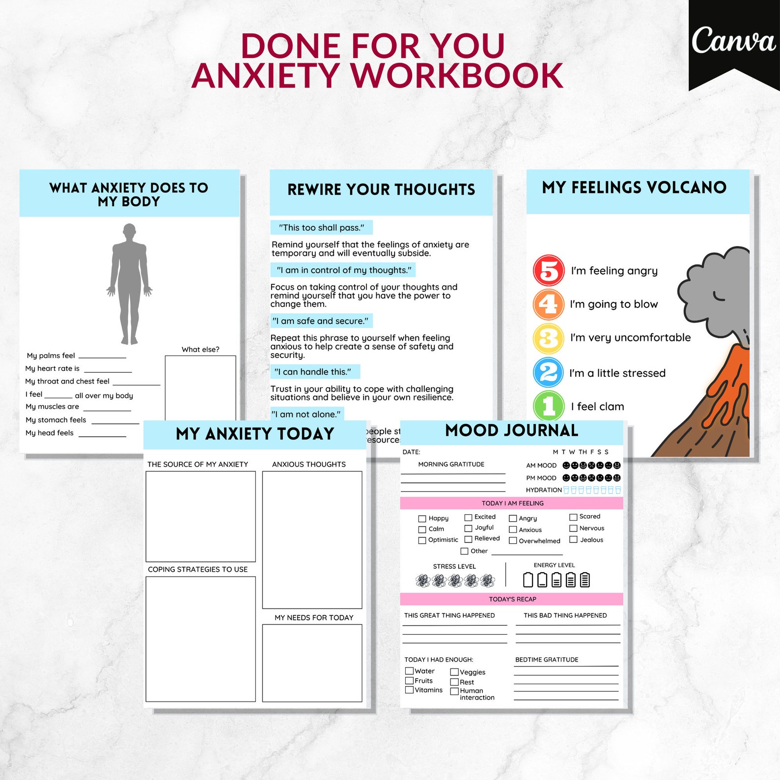 Editable CBT for Anxiety Workbook Resell Rights Occupational Therapy ...