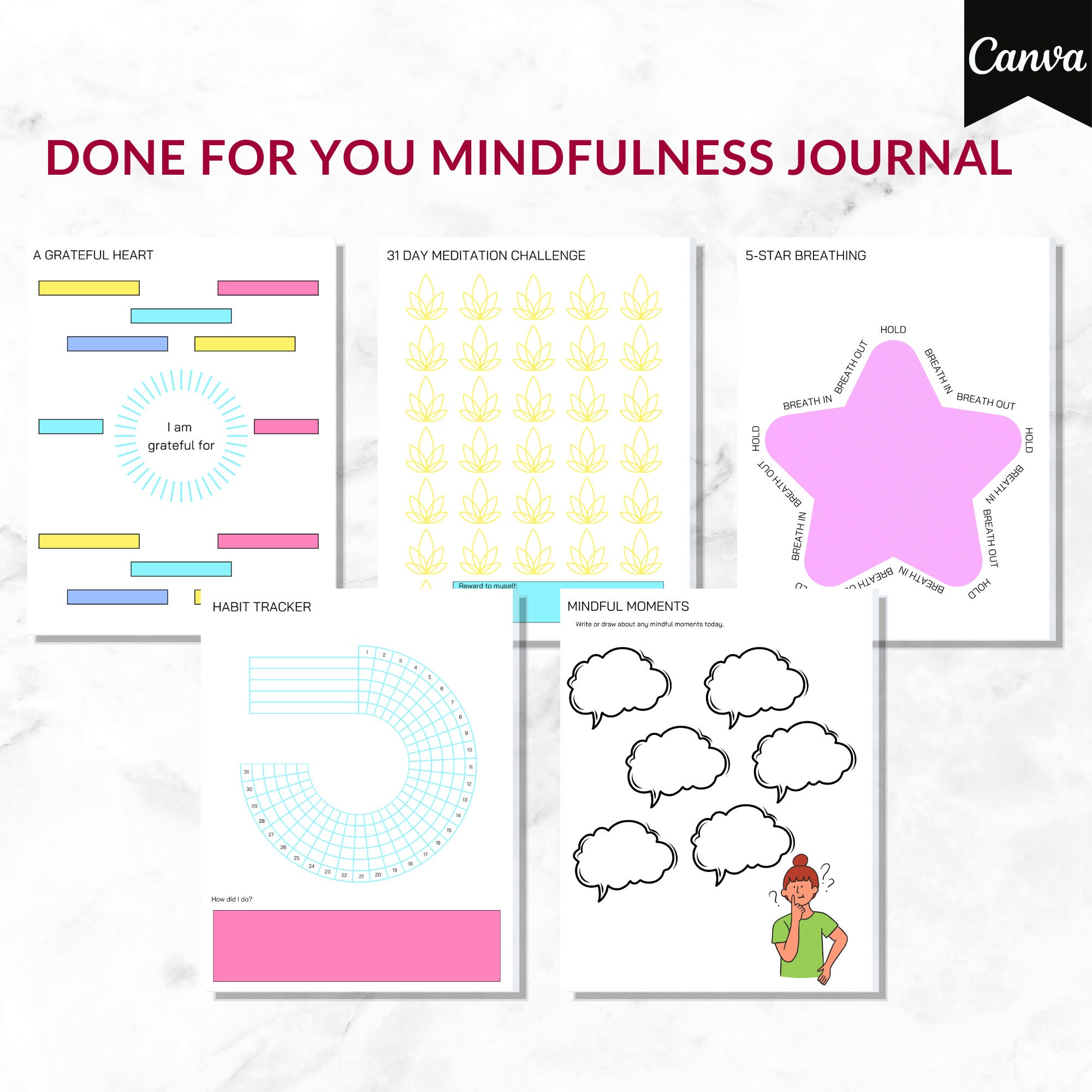52 Week Mindfulness Guided Journal Manifestation Self Care Planner PLR ...