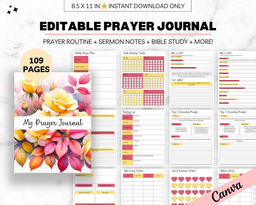 Editable Prayer Journal Sermon Notes PLR Bible Study Planner Prayer ...