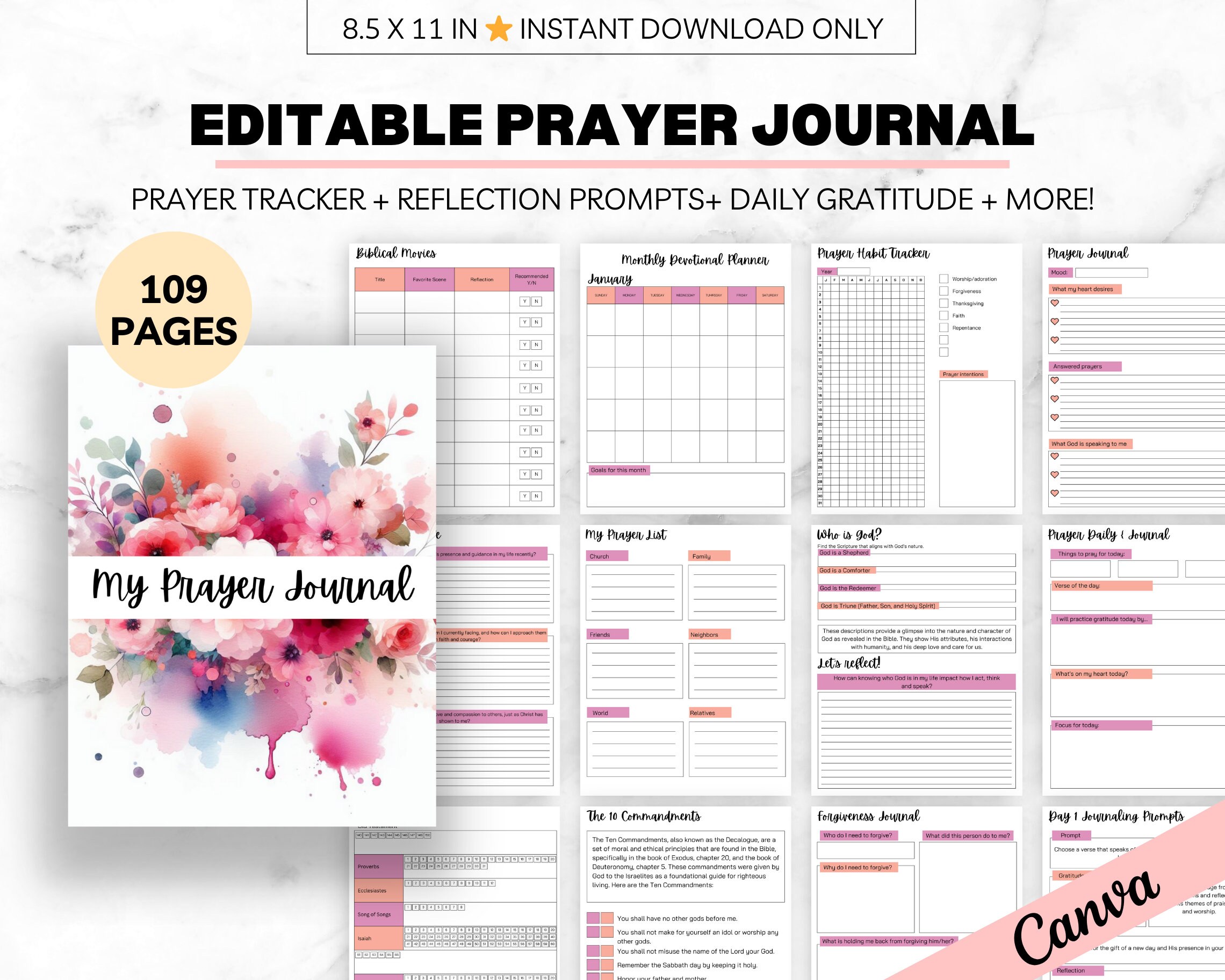 Editable Prayer Journal Template,christian Devotional,bible Study ...