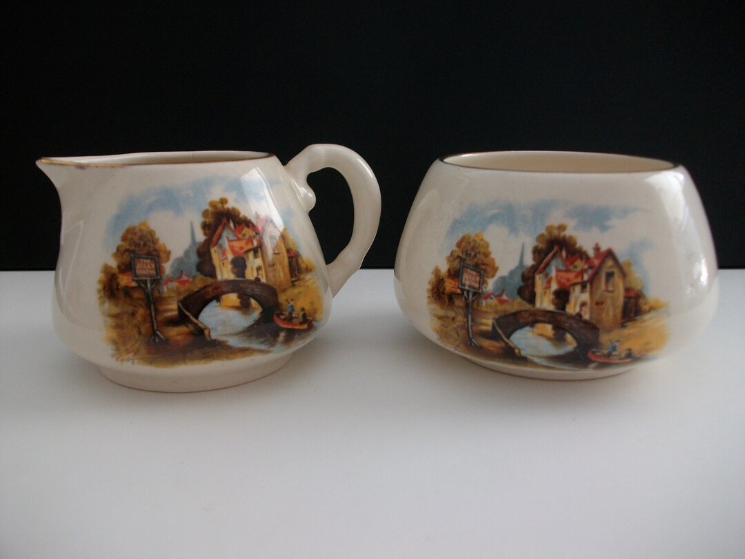 Vintage Sandland and Lancaster Ware the Jolly Boatman Sugar and Creamer ...
