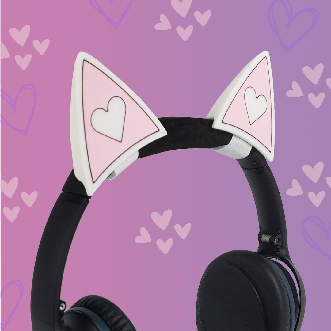 White Hearts Cat Ears, Streaming Headphone Cat Ears, Cat Ears That ...