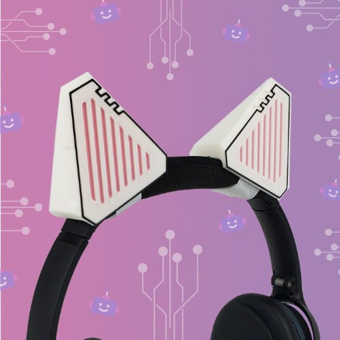 White Mecha Cat Ears, Streaming Headset Cat Ears, Streaming Headphone ...