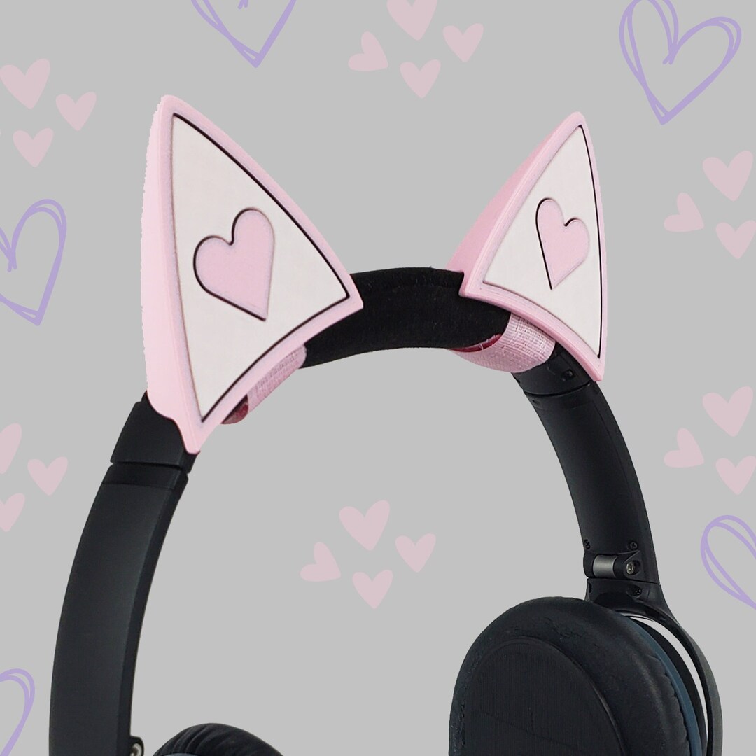 Pink Hearts Cat Ears, Streaming Headphone Cat Ears, Cat Ears That ...