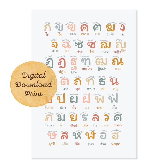 Thai Alphabet Poster THAI ALPHABET POSTER, Thai Alphabet Chart With