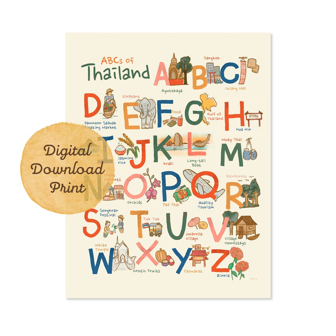 Abcs of Thailand - Illustrated Poster Print- Educational Kids Decor ...