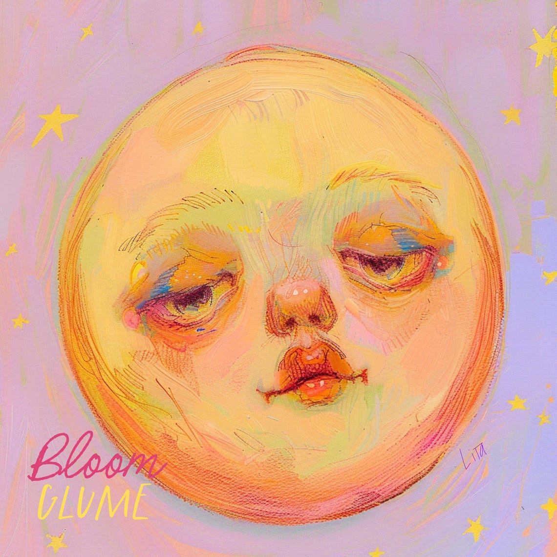 Pastel Moon Print, Celestial Art, Moon With a Face, Full Moon With Face ...