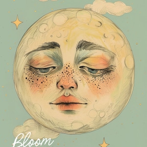 Sleepy Bedtime Moon | Illustration Art | Cottagecore | Whimsical Art ...