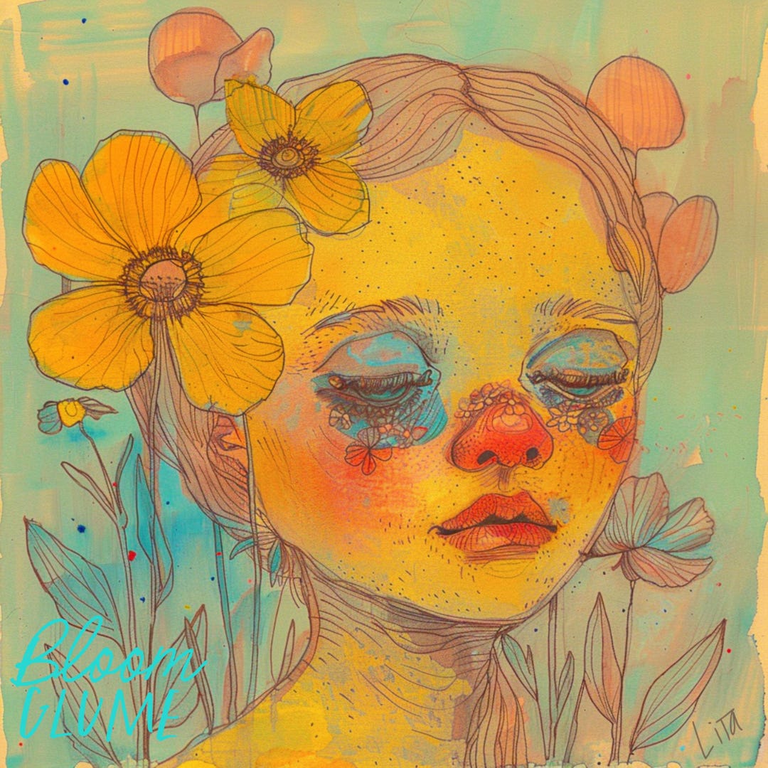 Indie Yarrow Art Print, 60s Style Art, Vintage Style Art, Flower Face ...