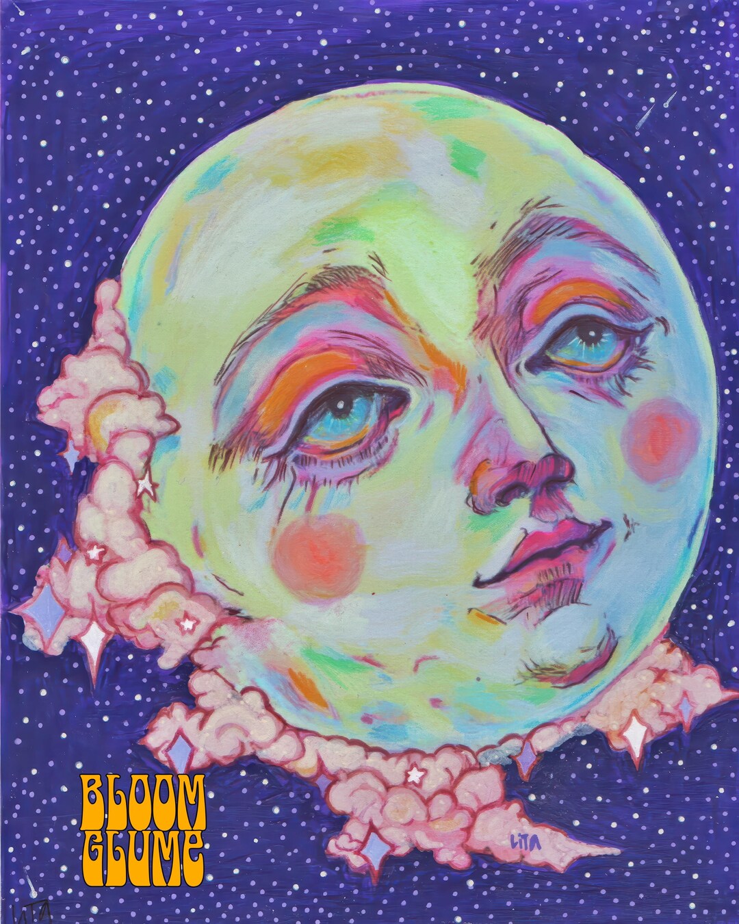 Vintage Style Moon | Illustration Art | Whimsical Art | Moon With a ...