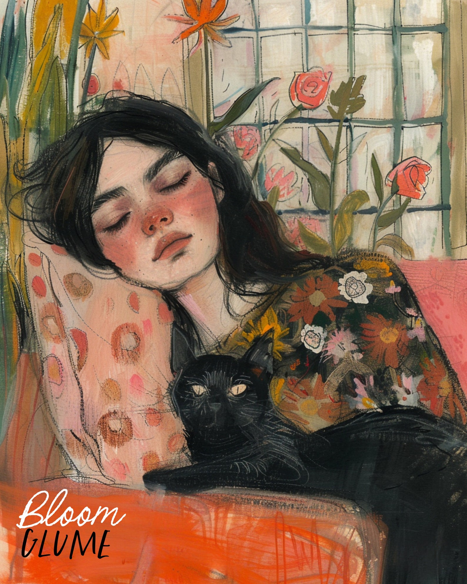 Cat Nap Print Cozy Girl, Cozy Vibes, Cottagecore, Whimsical Art ...