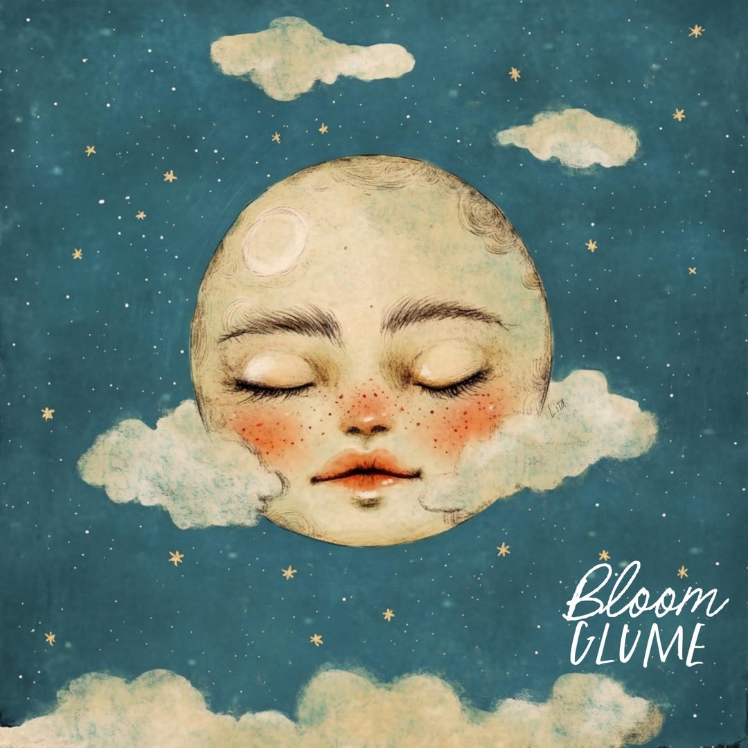 Bedtime Moon Print, Celestial Art, Moon With a Face, Full Moon With ...