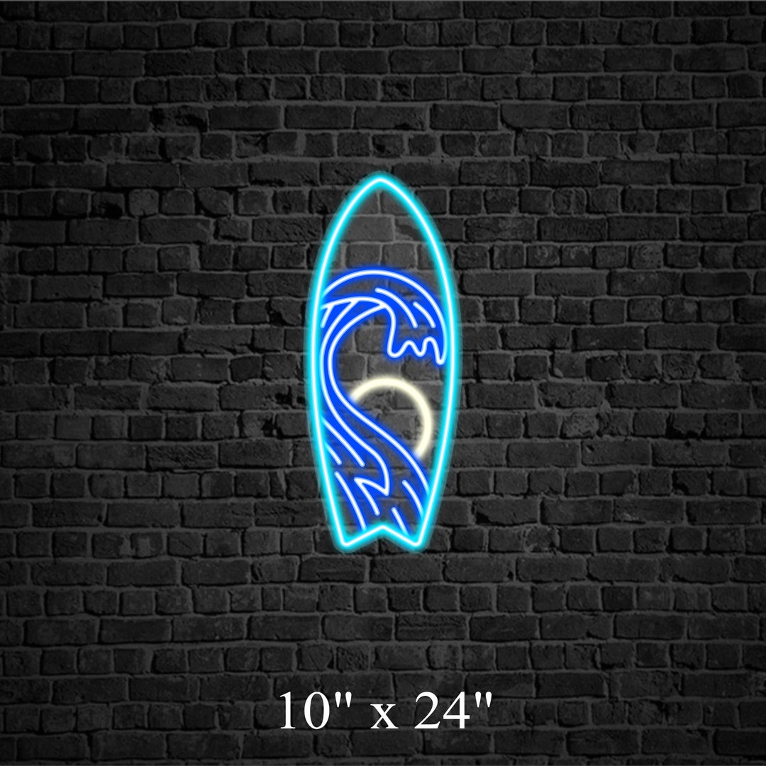 Surfboard LED Neon Sign Wave and Moonlit Beach Design - Etsy