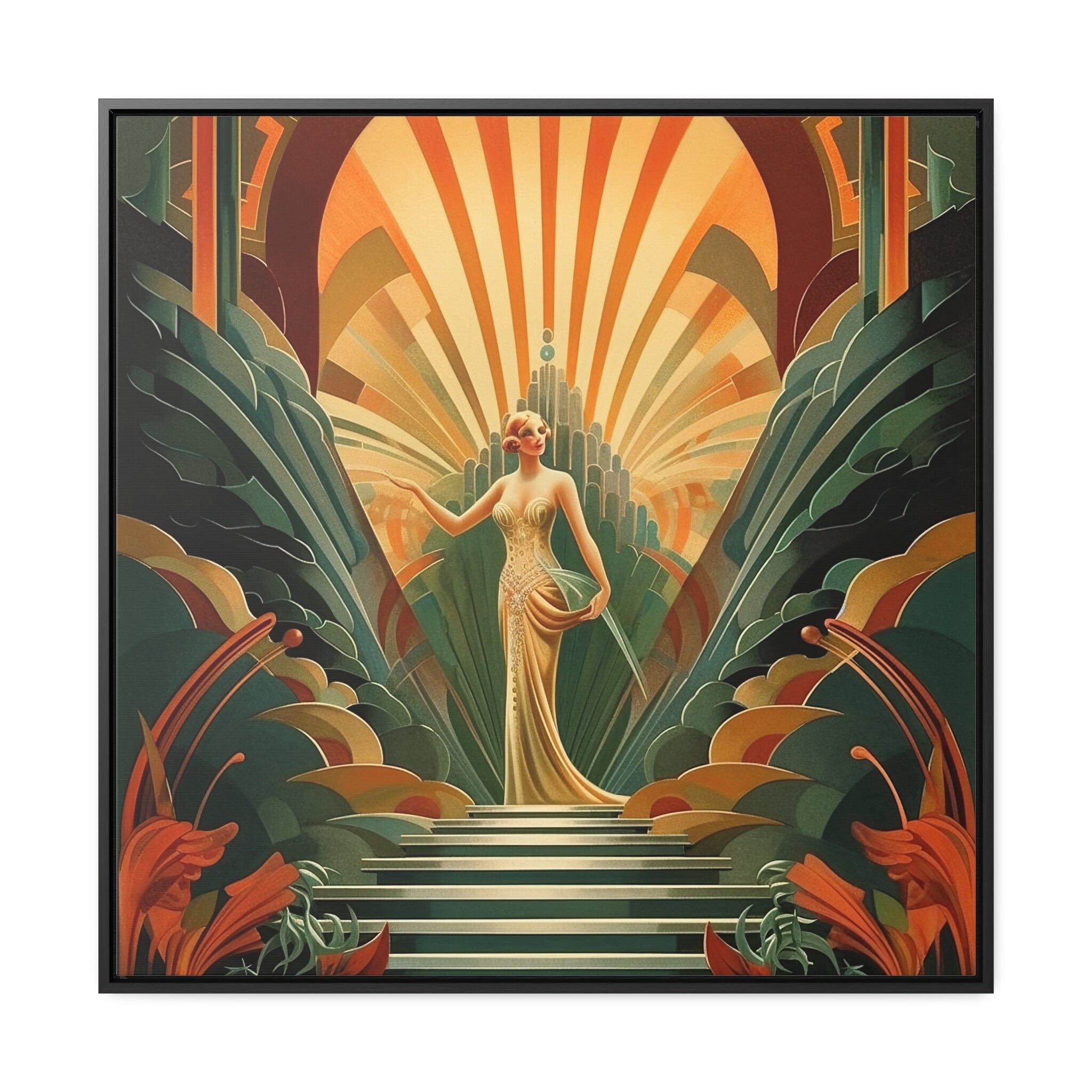 Art Deco Woman Framed Gallery Canvas Wraps, Square Frame - Etsy