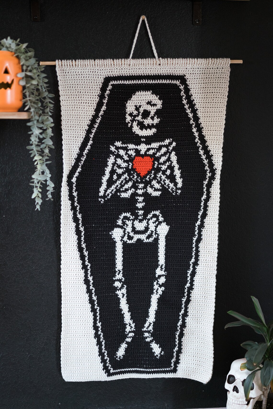Coffin Skeleton Tapestry Crochet Pattern / Wall Hanging / Spooky Art ...