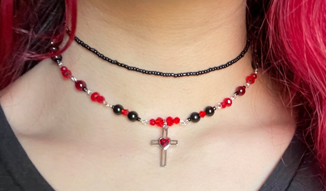 Red and Black Gothic Cross Choker Set - Etsy