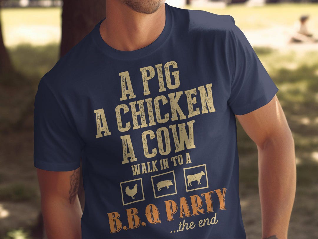 Funny BBQ T-shirt Pig Chicken Cow BBQ Party Shirt Grilling Joke Tee ...