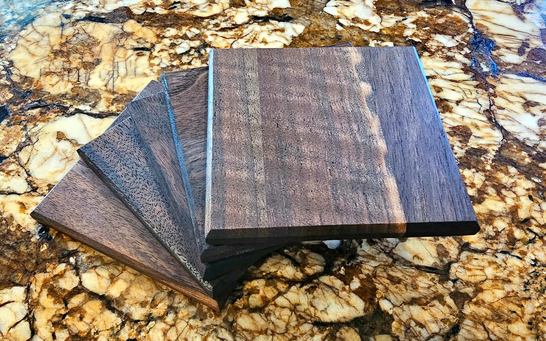 Natural Elegance: 5-piece Figured Walnut Coaster Set - Etsy