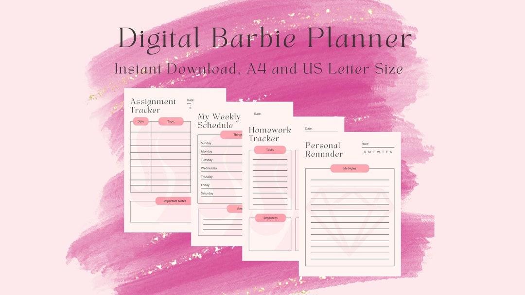 Editable Barbie Planner Weekly Planner Homework Tracker Schedule PDF ...