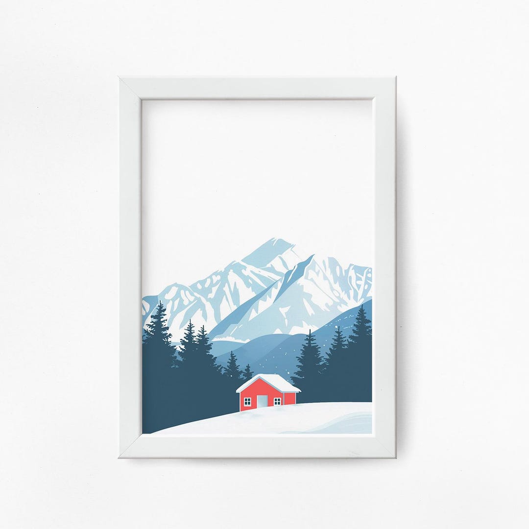 Snow Hut Print Ski Poster Snowy Mountain Wall Art Gift for Skiers and ...