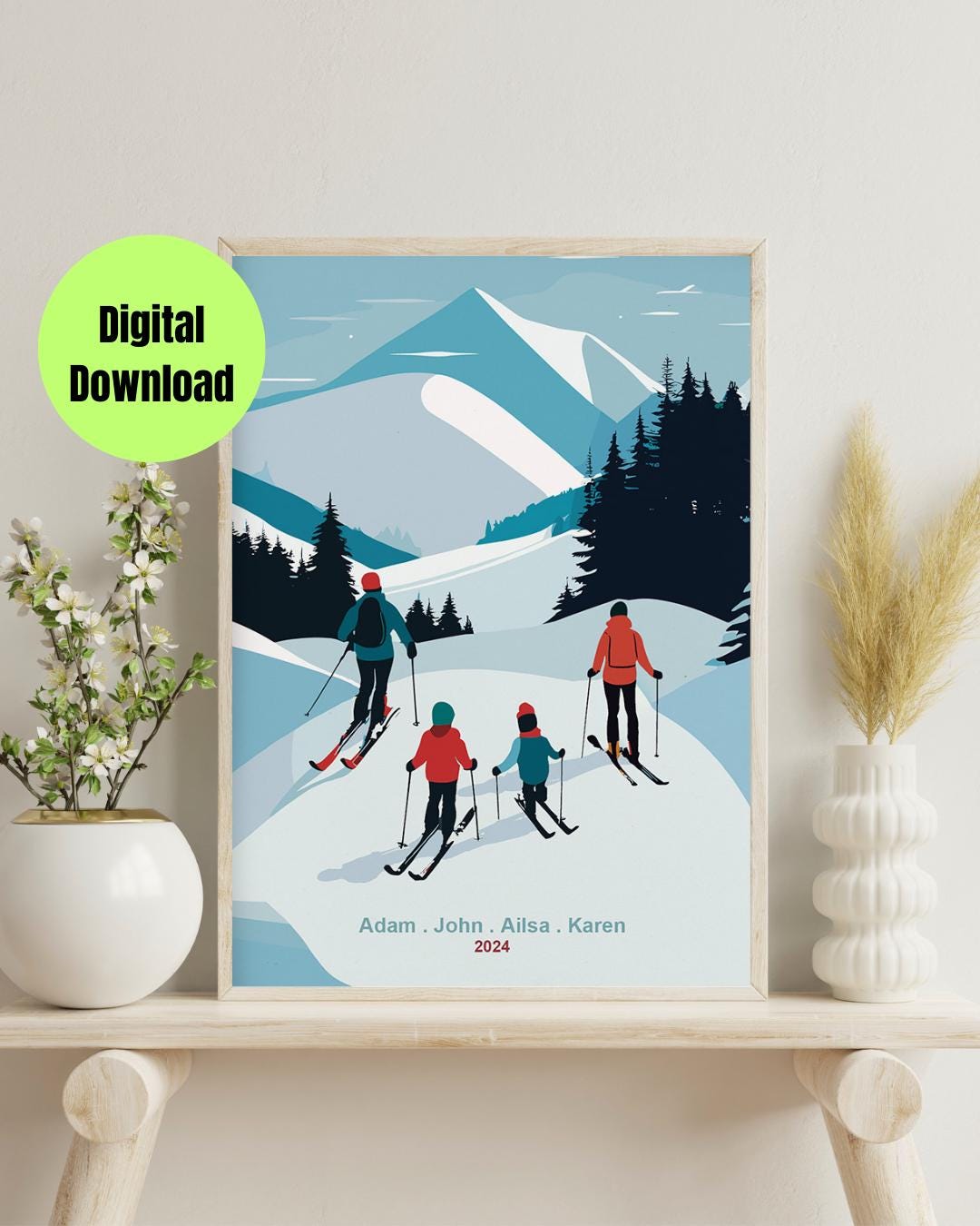 Personalized Family Ski Trip Poster: Custom Ski Art Print (digital ...