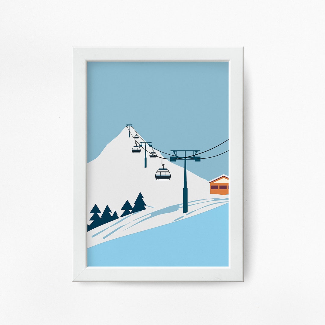Vintage Ski Chairlift Poster: Winter Mountain Art Print (digital ...