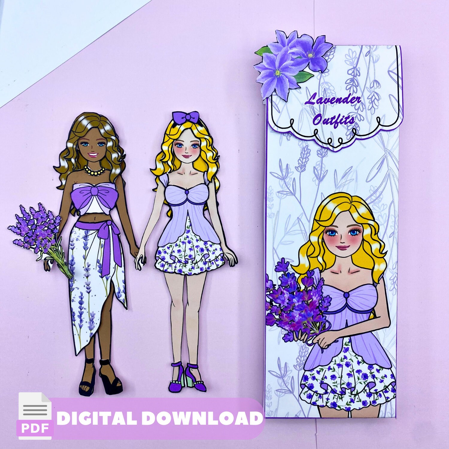 Printable Paper Dolls Lavender Envelop Wardrobe Floral Lavender Outfits ...