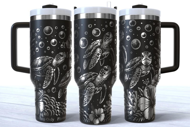Laser Engraved Sea Turtle Tumbler 40oz - Makerflo - Plated Stainless ...
