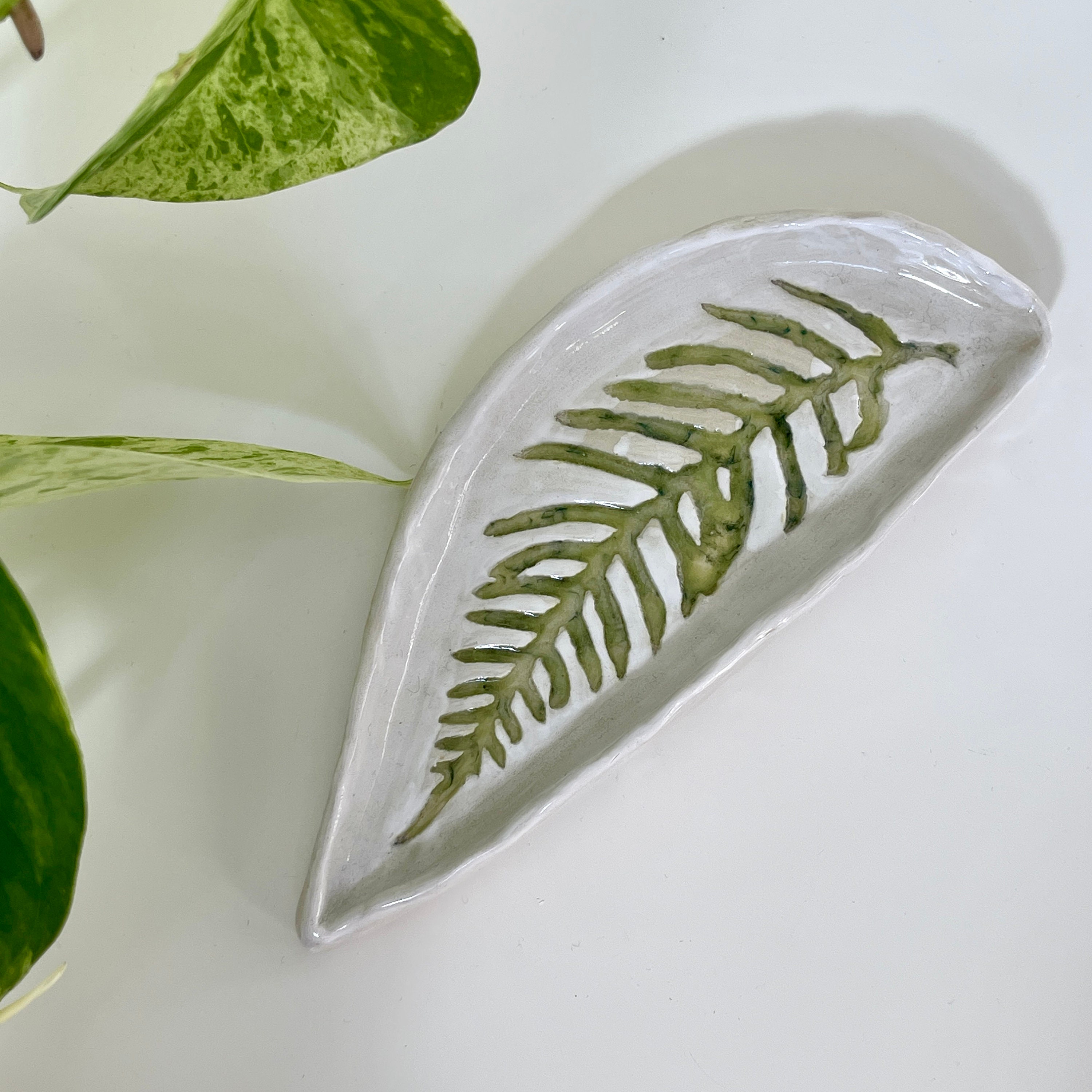 Ceramic Stoneware Green and White Fern Leaf Dish, 3 to Choose From - Etsy