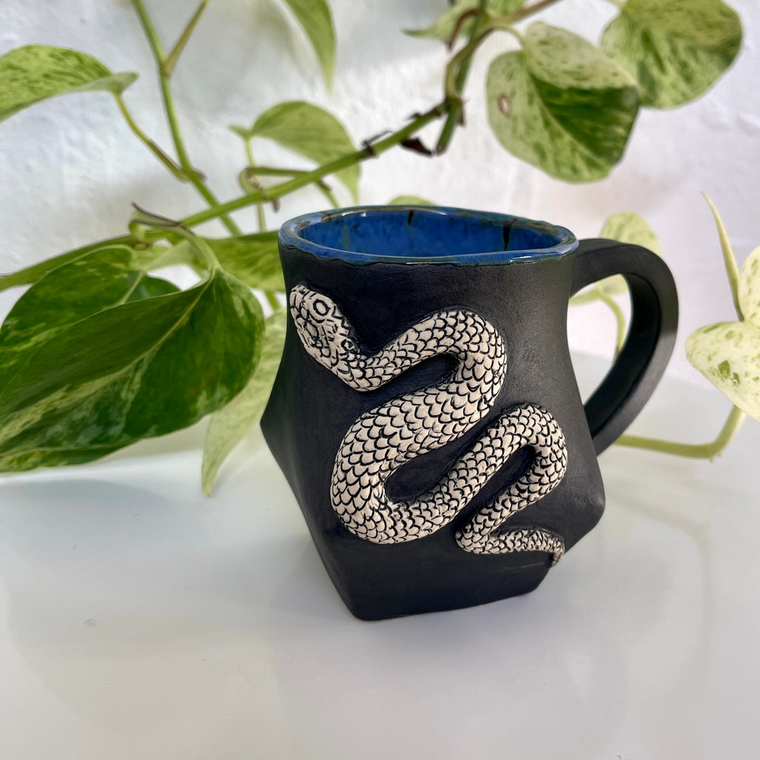 Ceramic Stoneware Black and Blue Snake Mug - Etsy