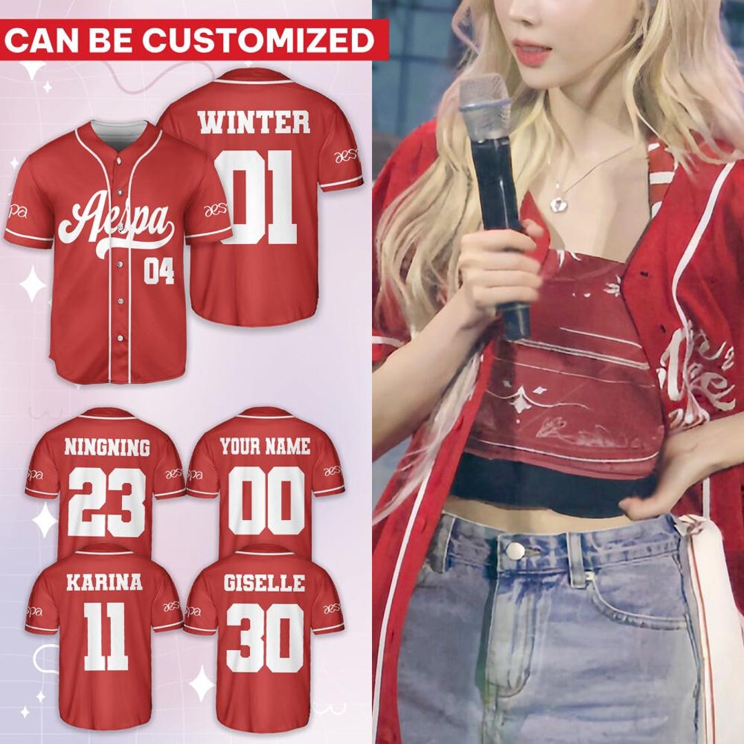 Custom Aespa Red Kpop Baseball Jersey, Cheap Moment Like Winter, Kpop ...