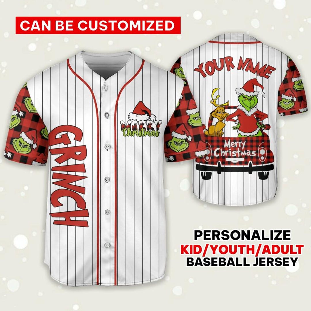 Custom Grinch Merry Christmas Car Baseball Jersey. Christmas Gift ...