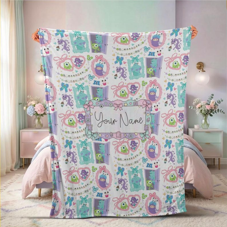 Adorable Monsters Inc Coquette Custom Blanket, Personalized Name Mike ...