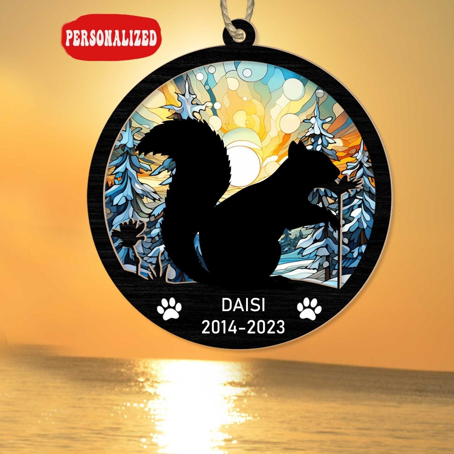 Squirrel Memorial Suncatcher, Pet Loss Suncatcher, Bereavement Squirrel ...