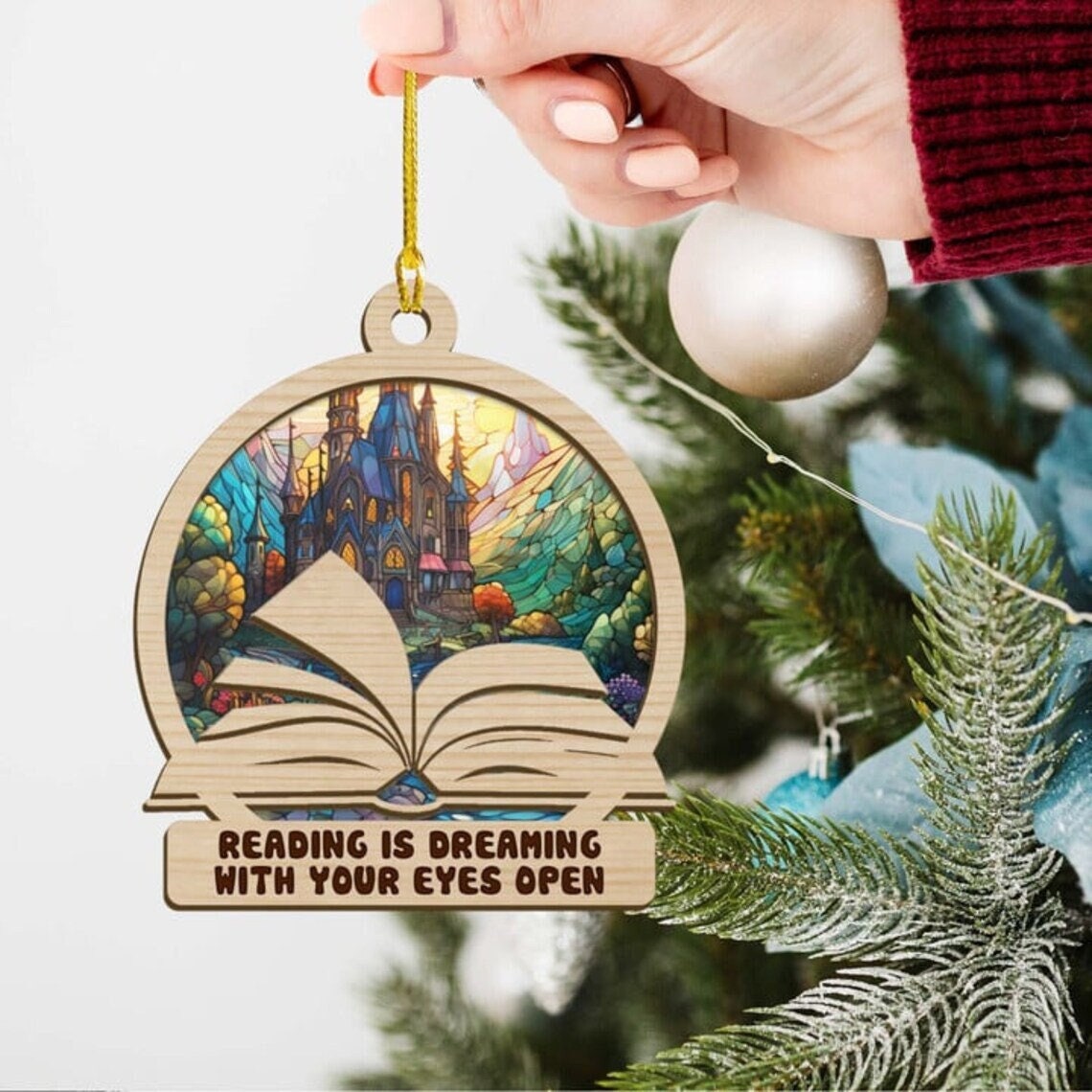 Personalized Reading Book Suncatcher Ornament, Book Suncatcher Ornament ...