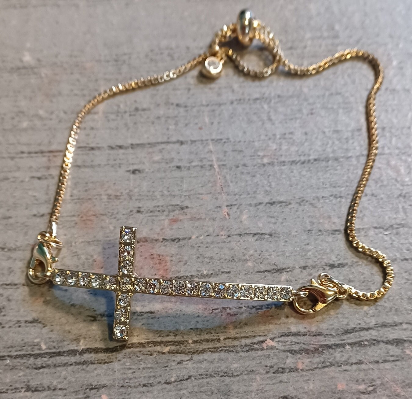 Gold Color Cross With Rhinestones Slider Chain Bracelet - Etsy