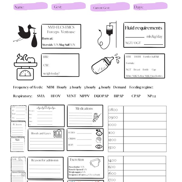 Nursing Report Sheet Nicu - Etsy